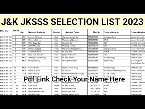 JKSSS Scholarship Selection List out 2023| Check Your Name Here Pdf Link | Full Details - YouTube