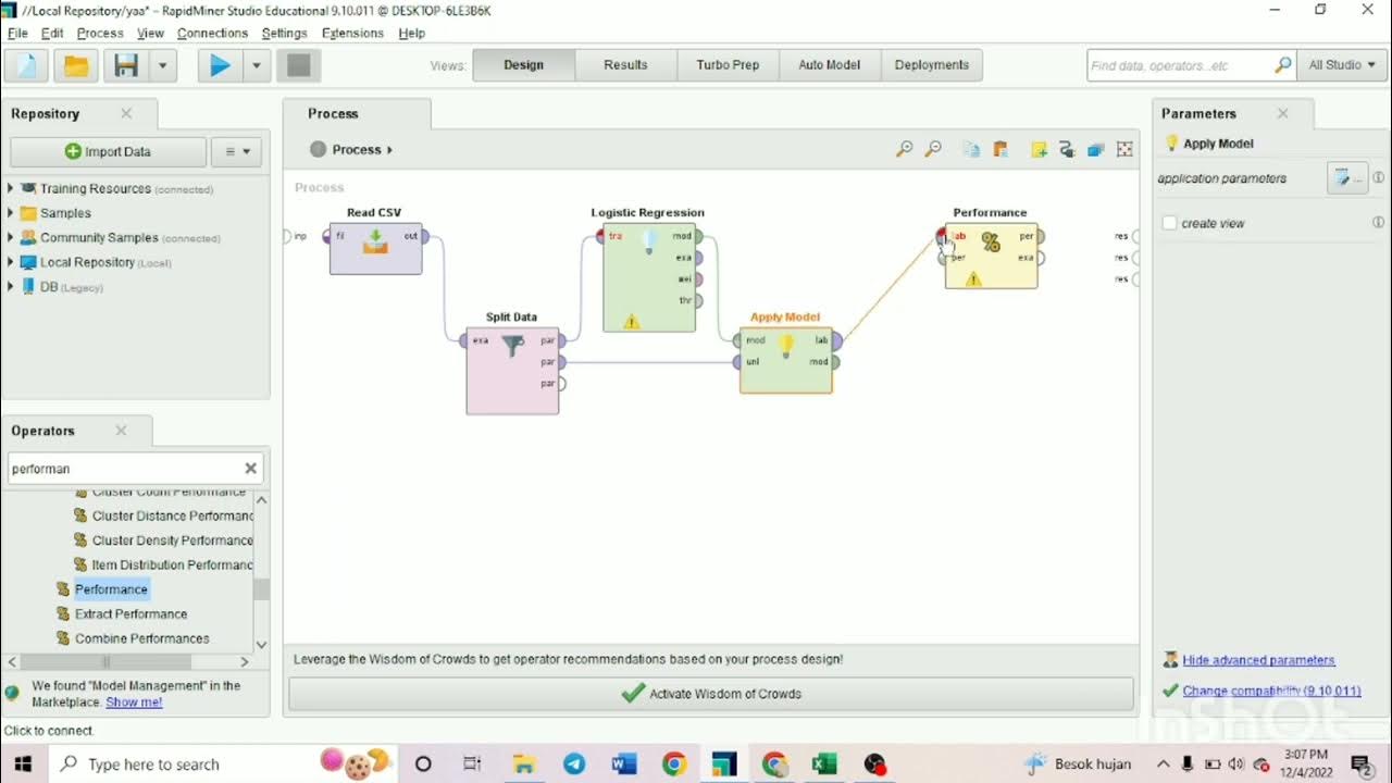 Processing data menggunakan aplikasi rapidminer metode Logistic ...