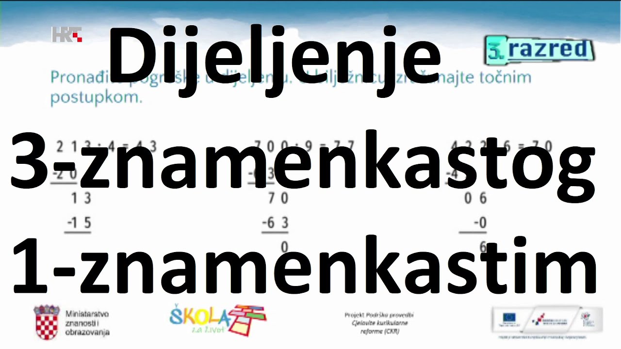 3. razred - Dijeljenje troznamenkastog broja jednoznamenkastim brojem ...