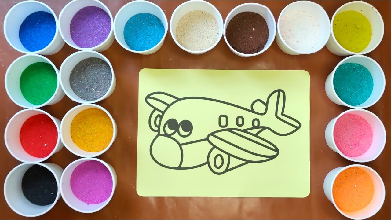 sand painting of picture airplane, coloring sand, colors - YouTube