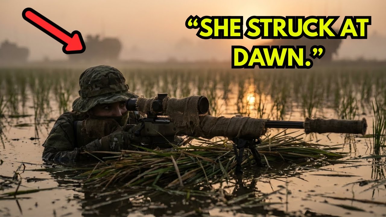 SUBMERGED IN THE RICE PADDY UNTIL THE CONVOY PASSED — HER RIFLE STRUCK ...