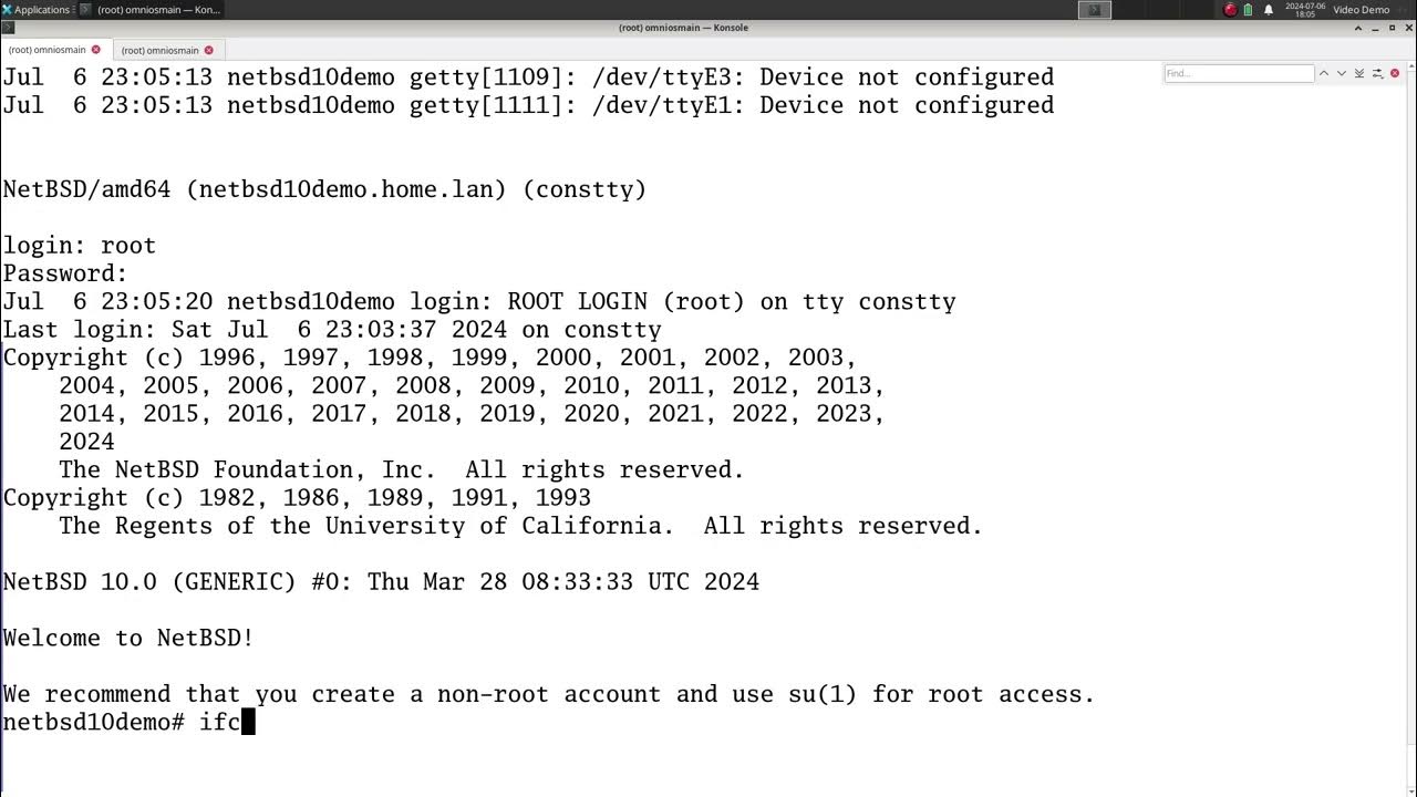 NetBSD 10 installation in a bhyve zone - YouTube