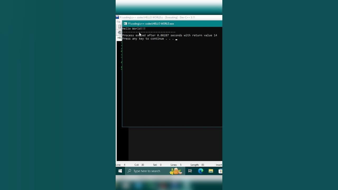Hello world printing in c program using dev #code #shorts #helloworld - YouTube