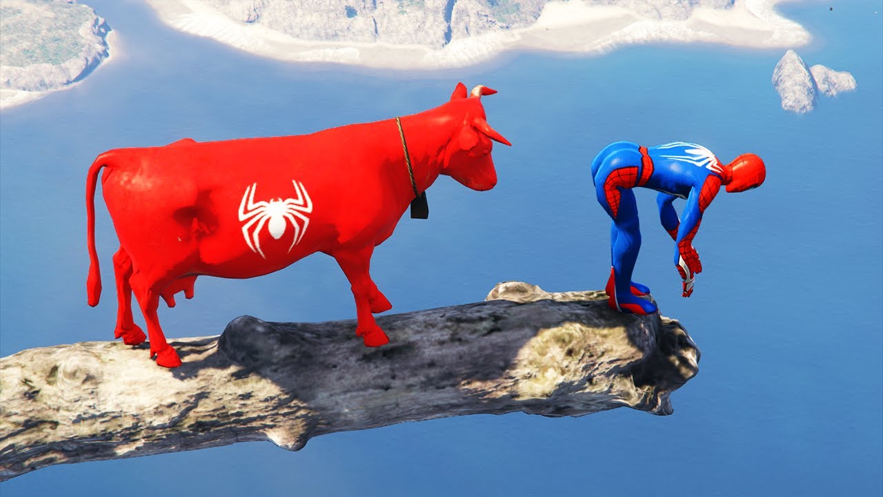 Funny Ragdolls SpiderMan VS Cow in GTA 5 - YouTube