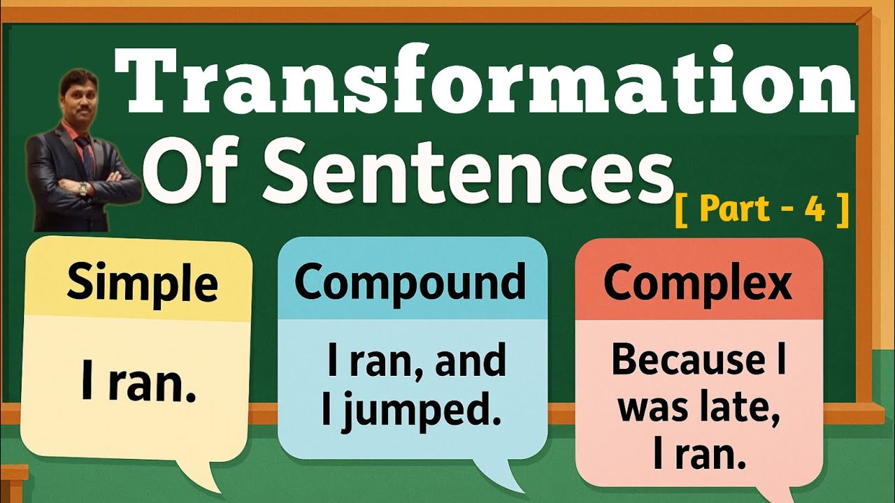 Transformation of Sentences | Simple, Complex and Compound | Part - 4 ...