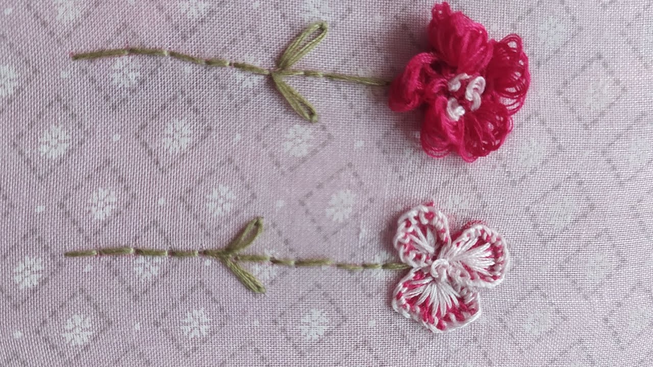 two 2⃣very easy 3d flower🌺🌻🌹🌷 tutorial#castonstitch @simar_embroidery ...