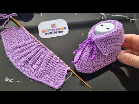 Yakalı Bebek Patik Modeli Yapımı İki şiş ile ✅ Easy knitting socks model for newborn baby