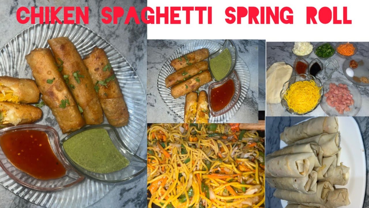 chicken spaghetti rolls | vegetable spaghetti roll recipe | spring roll ...