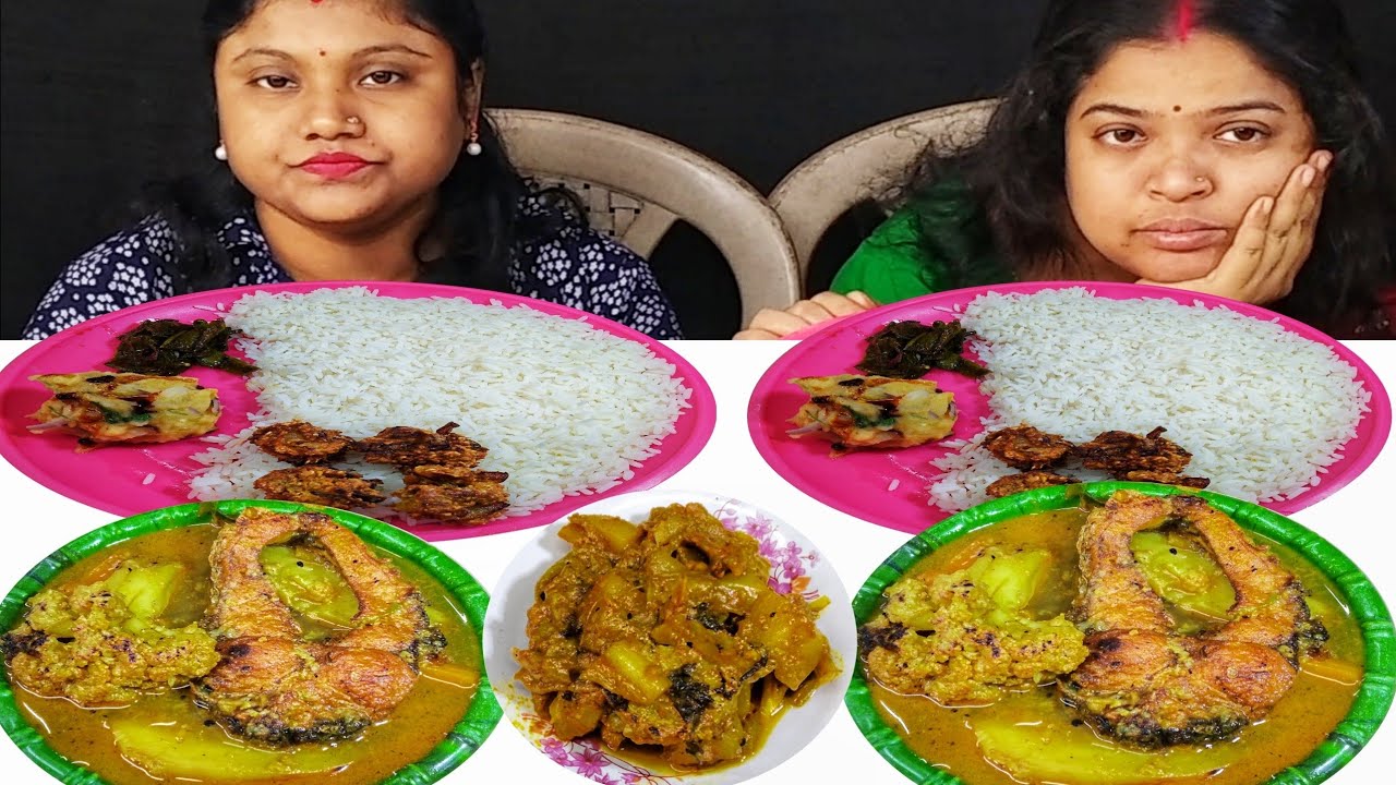 BENGALI EATING SHOW FISH CURRY GOBI CURRY ALOO VARTA RICE // food ...