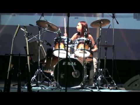 young russian girl on drums