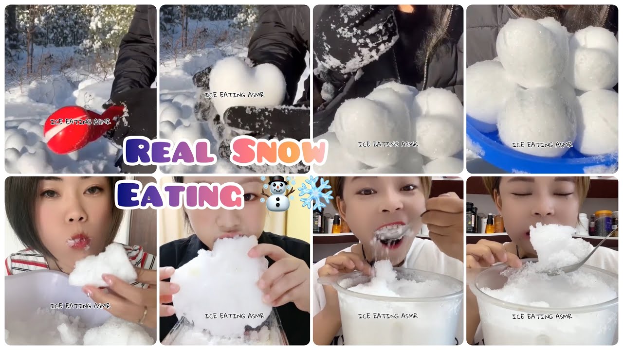 [ASMR] REAL SNOW EATING ☃️& FREEZER FROST & ICE MUKBANG & is å spise 🤍 ...