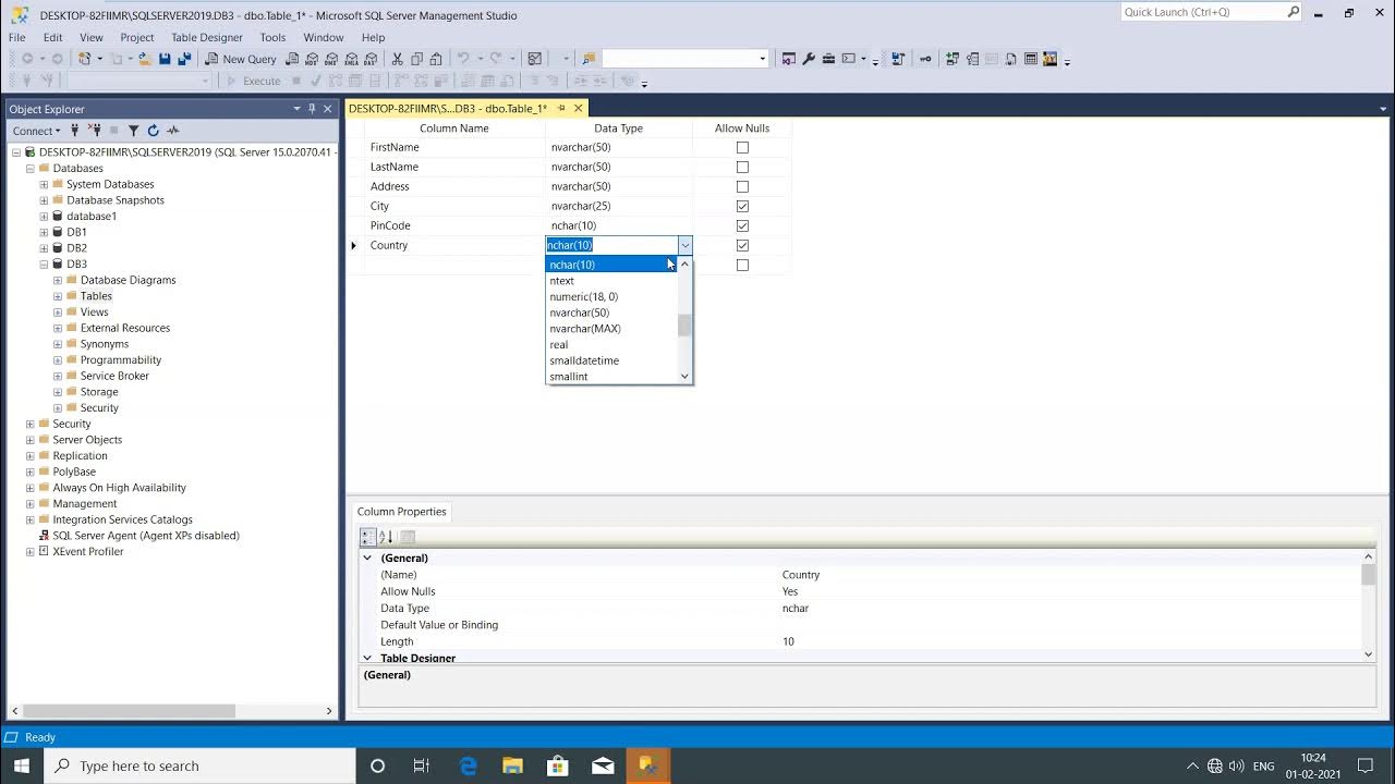Create A Table In Sql Server 2019 Session 09 Netexpertz Youtube