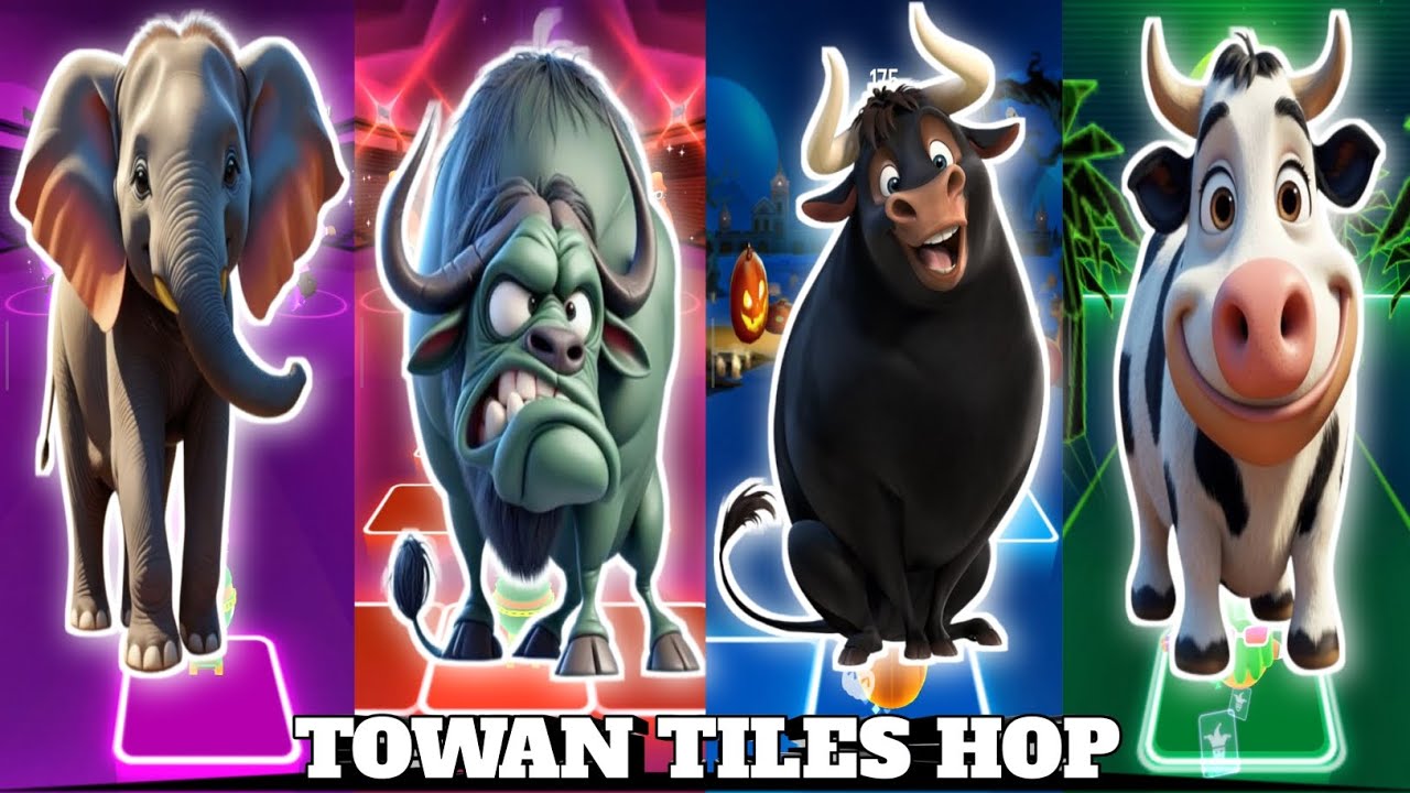Elephant 🐘 🆚 Buffalo 🐃 🆚 Ferdinand 🐂 🆚 Cow 🐄 || Tiles Hop - YouTube