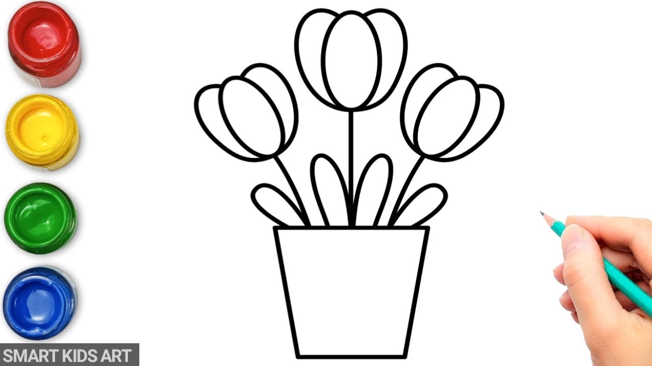 Flower Pot Drawing | How to Draw Flower Pot | How to Draw Flower Vase ...