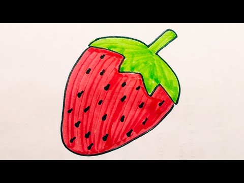 how to draw cute strawberry 🍓 drawing easy step by step,and colouring ...