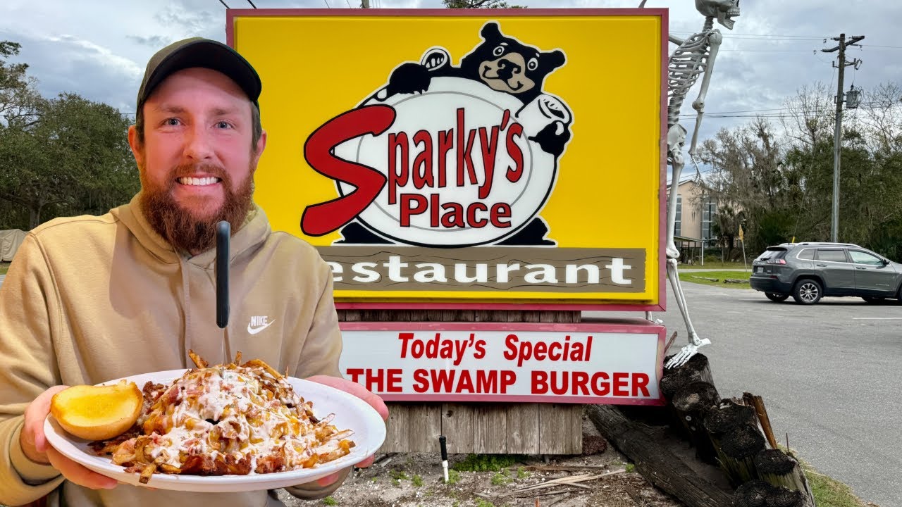 Trying the HUGE Legendary Swamp Burger at Sparky’s Place! - YouTube