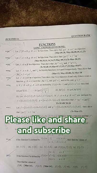 Inter 1st year maths 1A | unit 1 Functions important questions | read only thick the mark ...