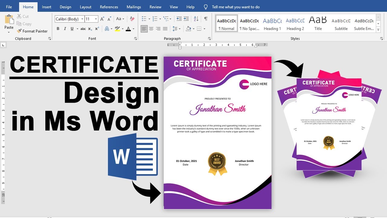2021 Creative Certificate Design in Ms Word - YouTube