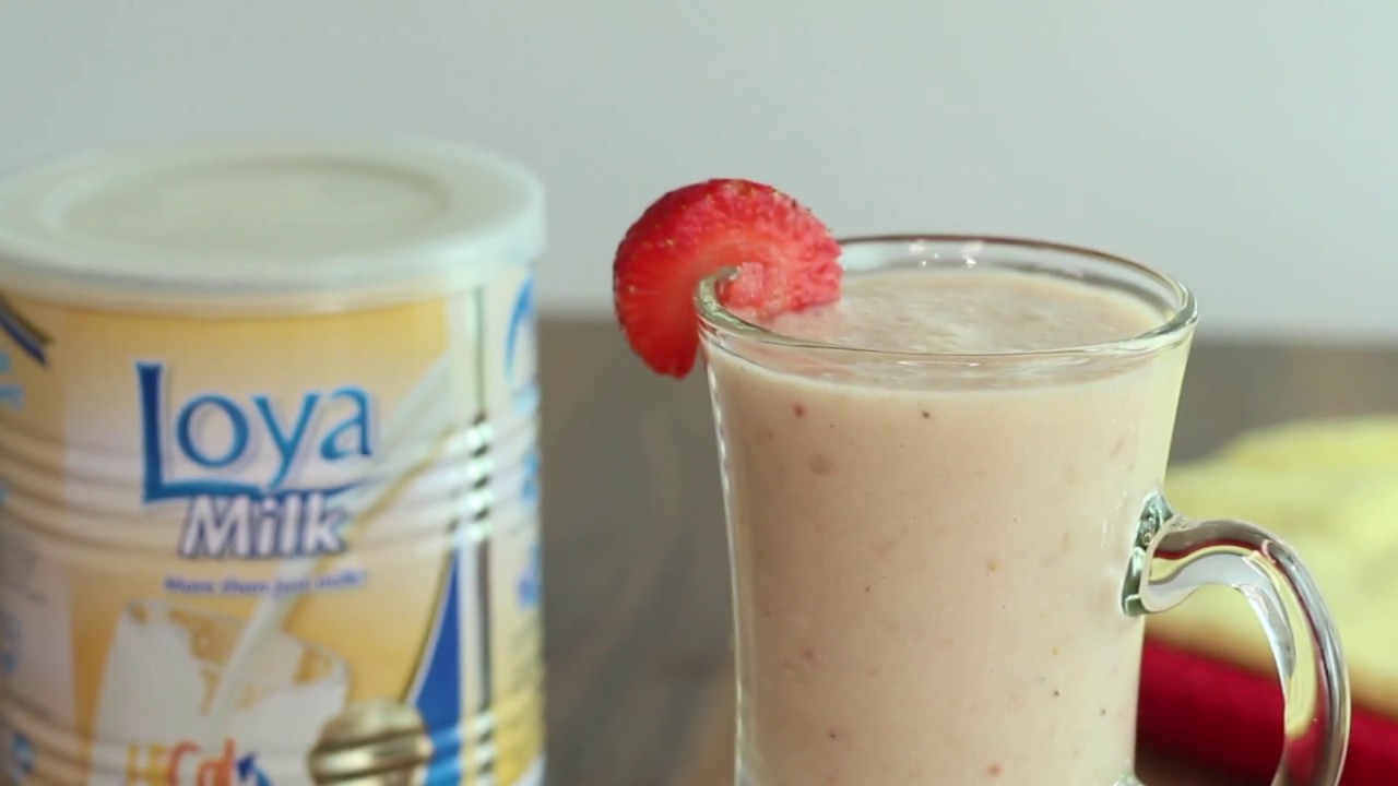 Banana & strawberry milkshake | loya milk - YouTube