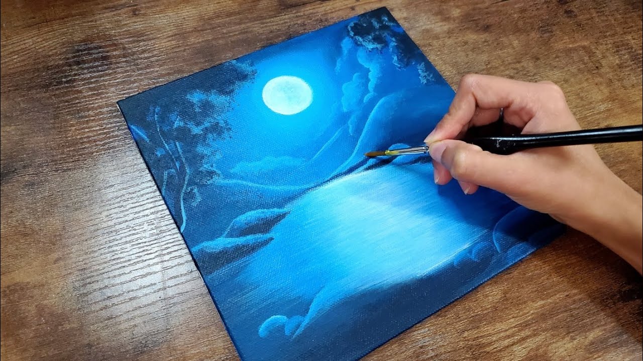 Full Moon Painting | Moonlight Night Scenery Acrylic Painting for ...