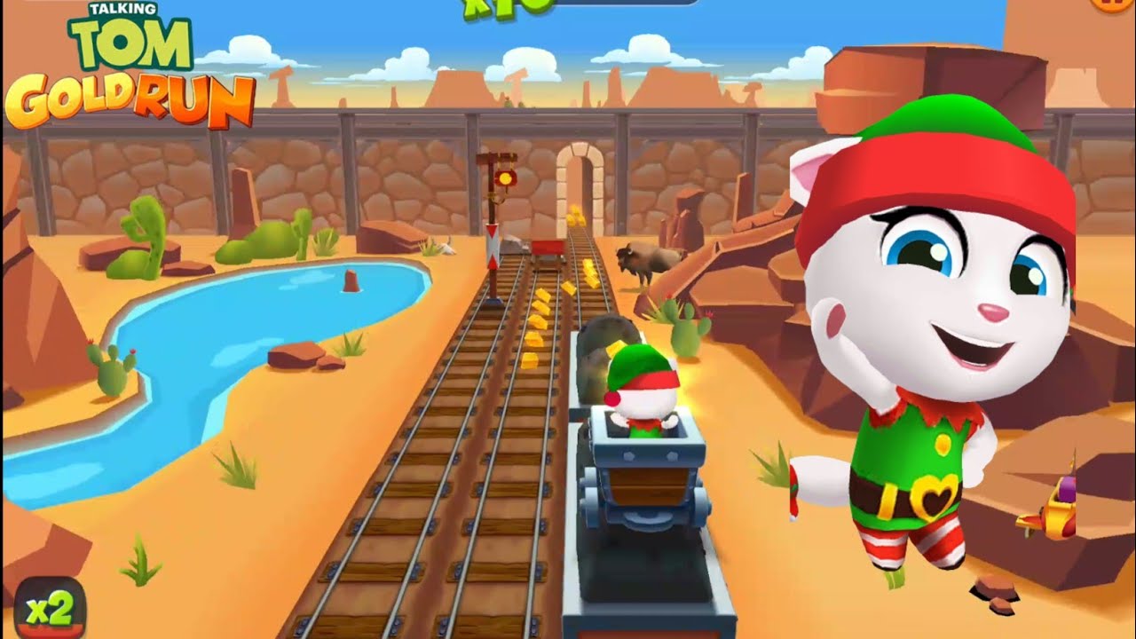 Talking Tom Gold Run ELF Angela Train Jumping Full Screen Video ...