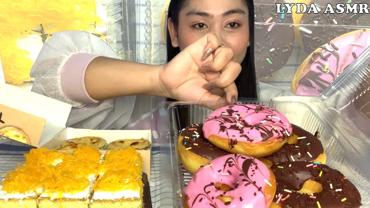 ASMR MUKBANG | Eggs Tart Cake, Golden Mini Cake and Donuts | By Lyda’s kitchen. - YouTube
