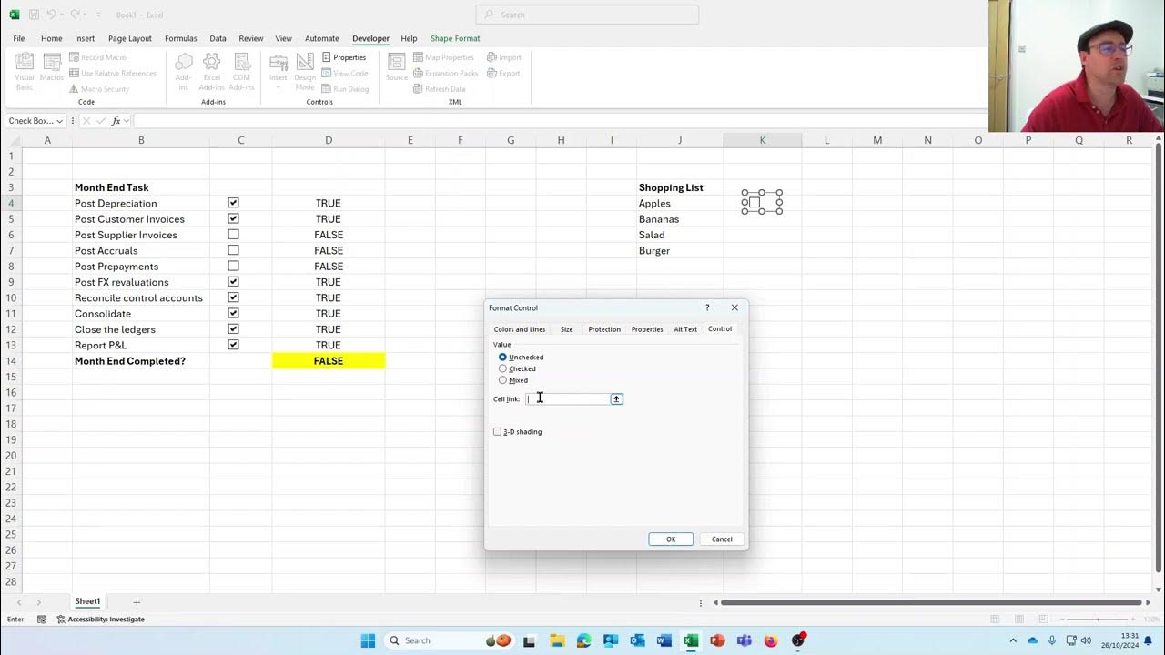 Excel - Checkboxes / Checklist - YouTube