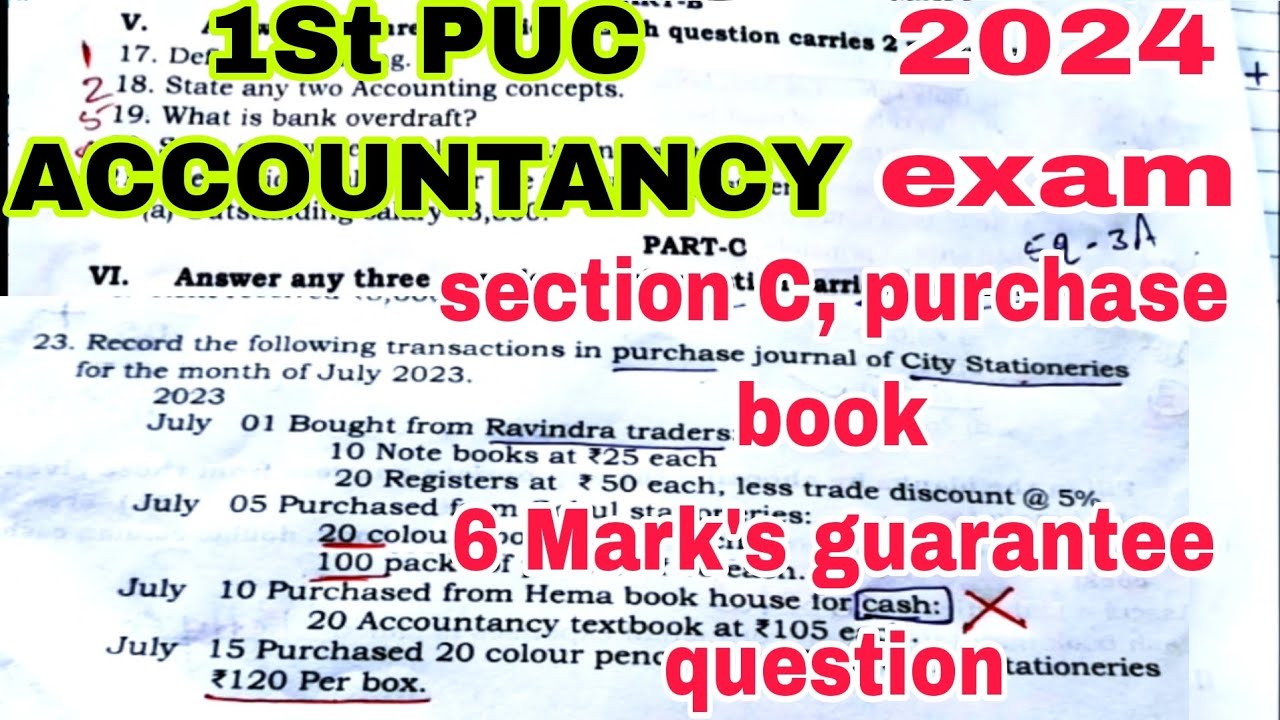 1St PUC ACCOUNTANCY, 2024 model question paper section C,6 Mark's ...