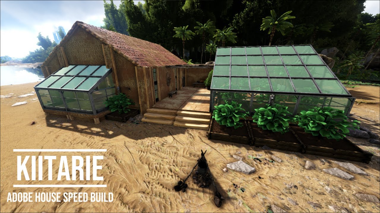 Ark Survival Evolved: Adobe House with Greenhouse - YouTube
