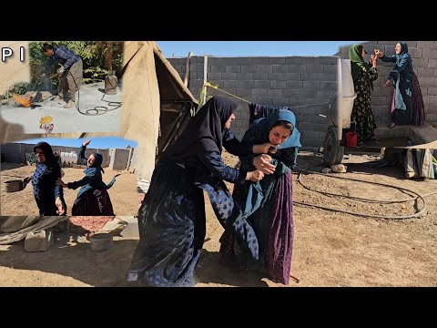 The father is at work, and the mother protects Leila from the second wife.