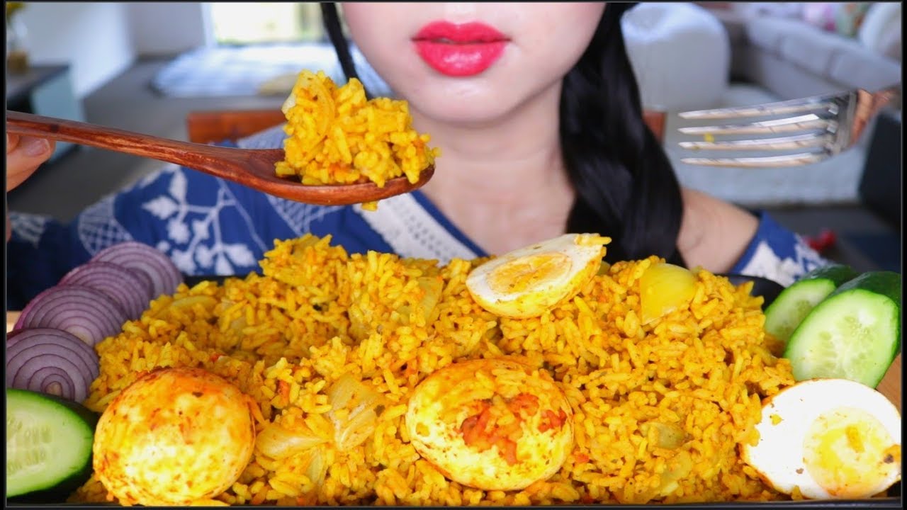 ASMR INDIAN FOOD SPICY EGG RICE BIRYANI | EATING SOUNDS | NO TALKING ...