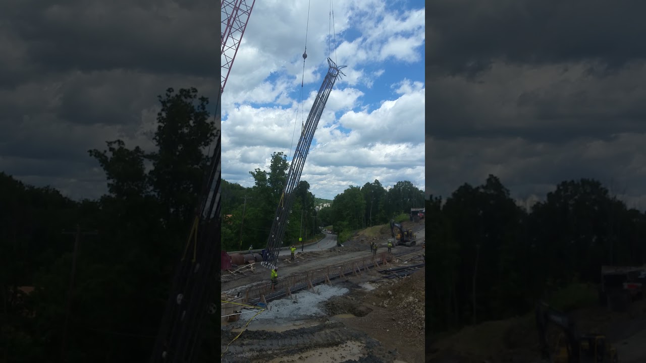 lifting a rebar cage for caisson shaft - YouTube