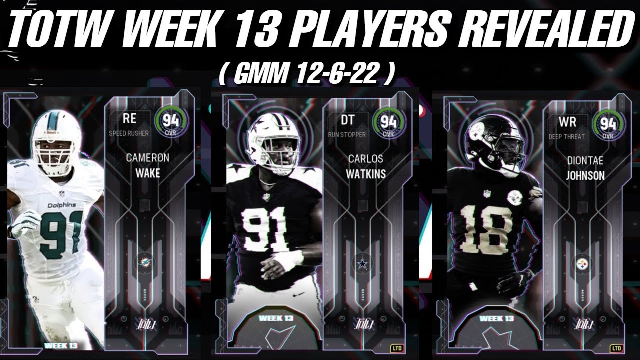 TOTW 13 CAMERON WAKE, MIKE DITKA AND LTD DIONTAE JOHNSON & CARLOS ...