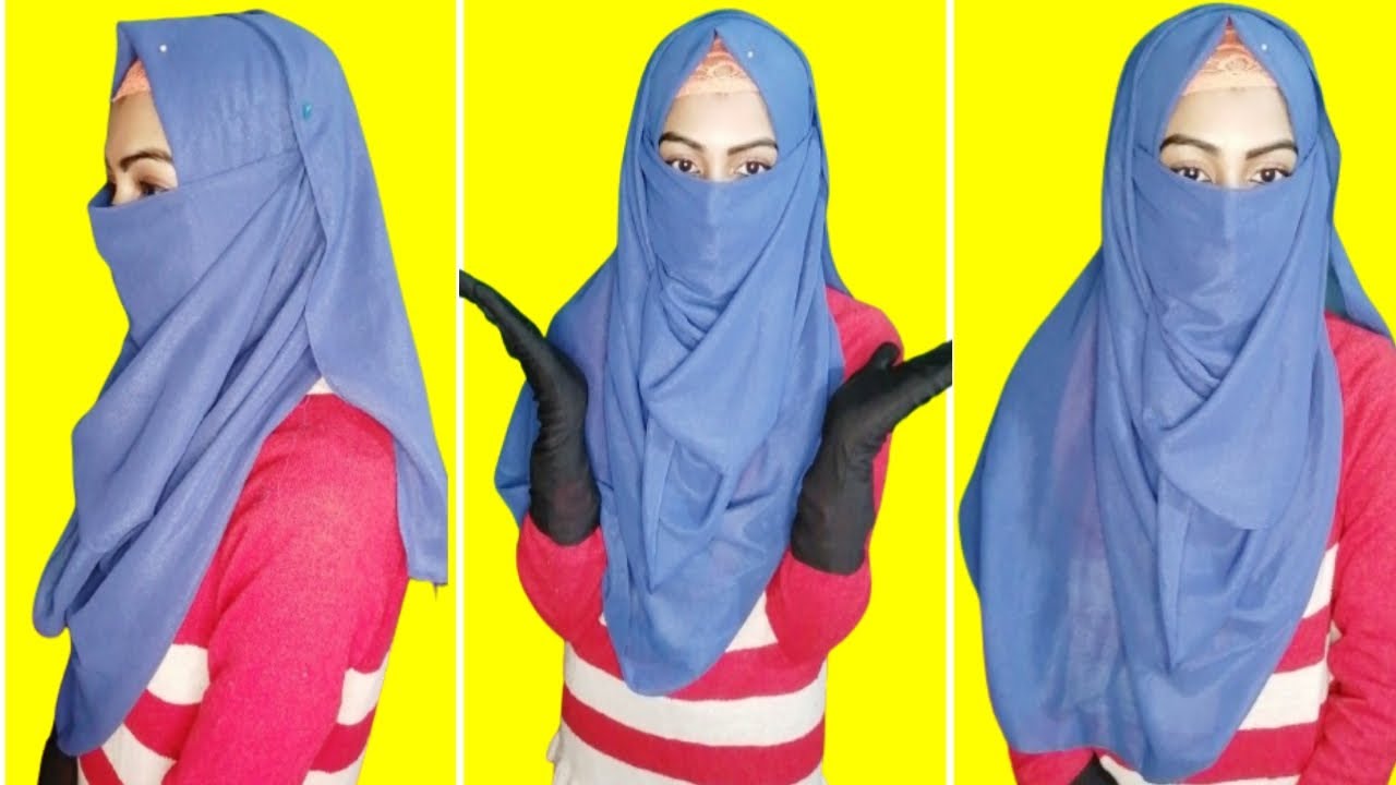 Easy Hijab & Niqab Tutorial With Chiffon Hijab | Hijab With 1 Part ...