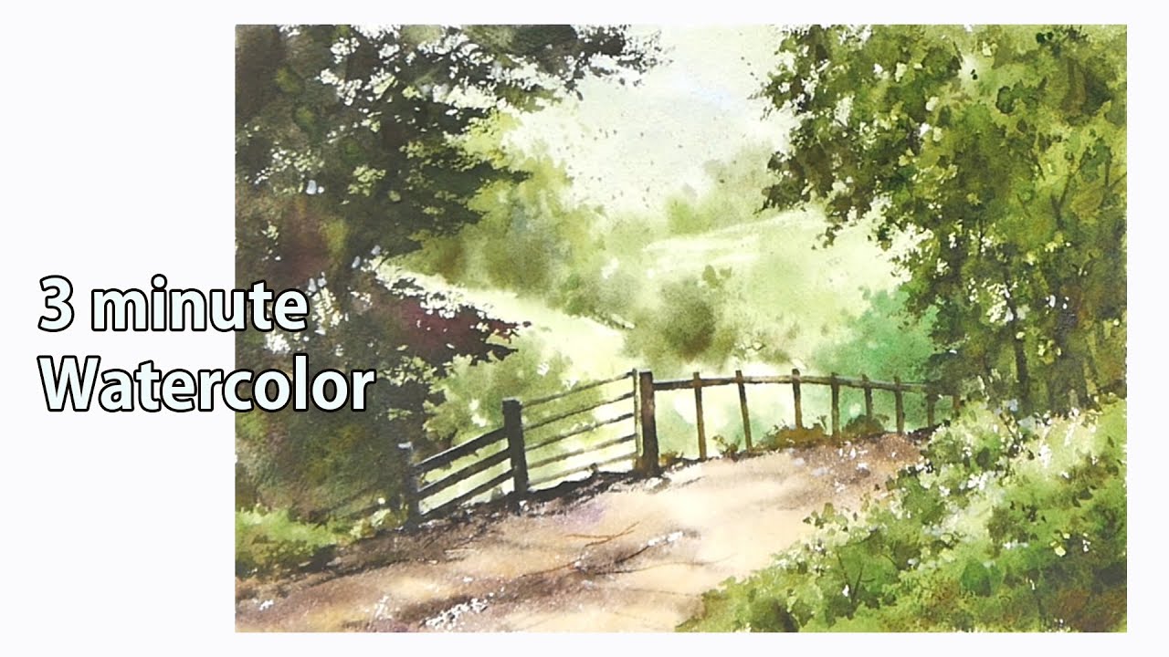 [ 3 minute Watercolor ] Without Sketch Landscape Watercolor - Forest ...