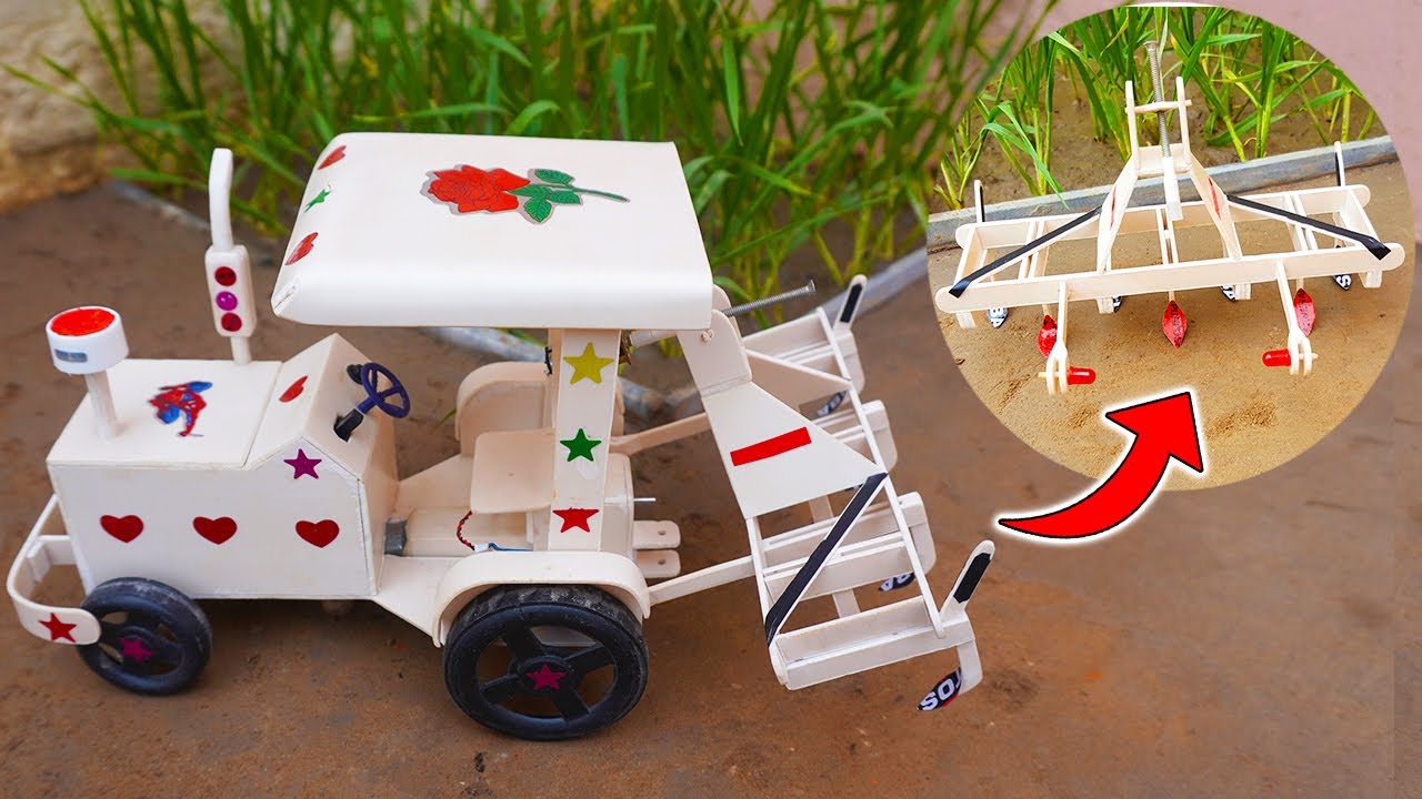 How To Make Toy Plough With RC Tractor At Home | Hydraulic Plough ...