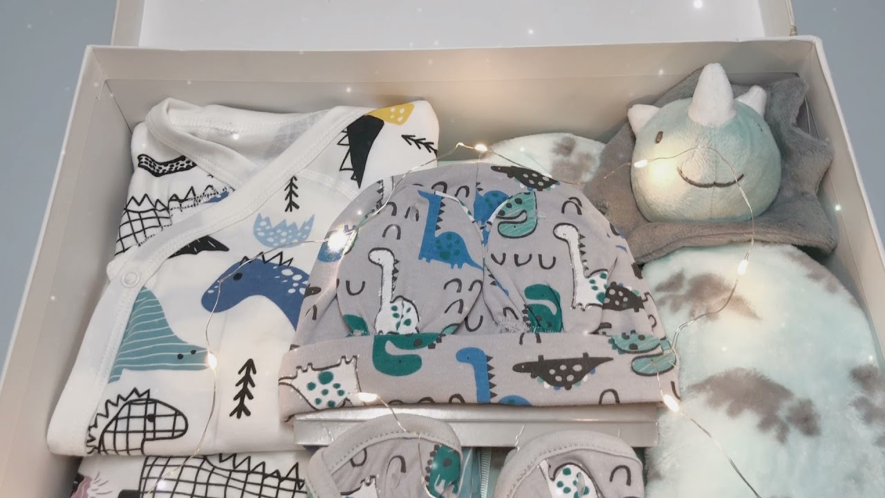 New Born Baby Boy LED Light Gift Box 7 Pcs Dinosaur Set - YouTube