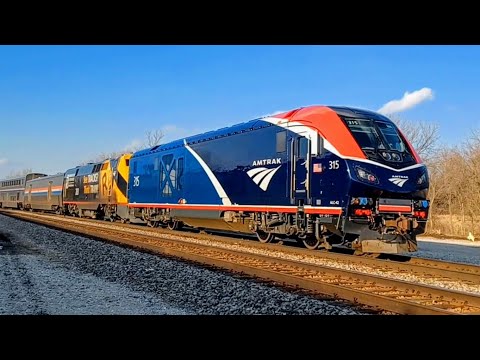 Amtrak ALC-42 315 and Amtrak 203 lead a slow Amtrak 8 through Wadsworth IL - YouTube