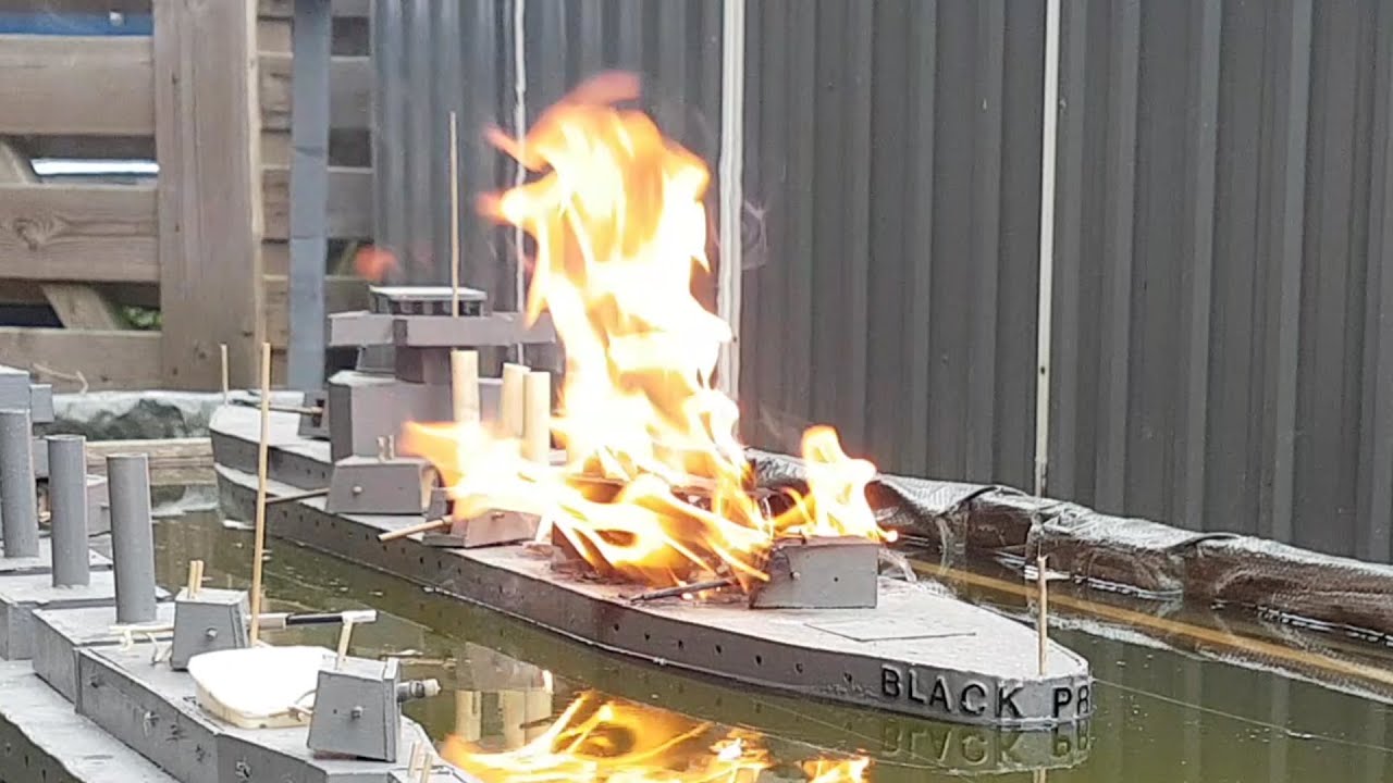 Wooden Model Ship On Fire And Sinking: Cruiser Black Prince Versus ...