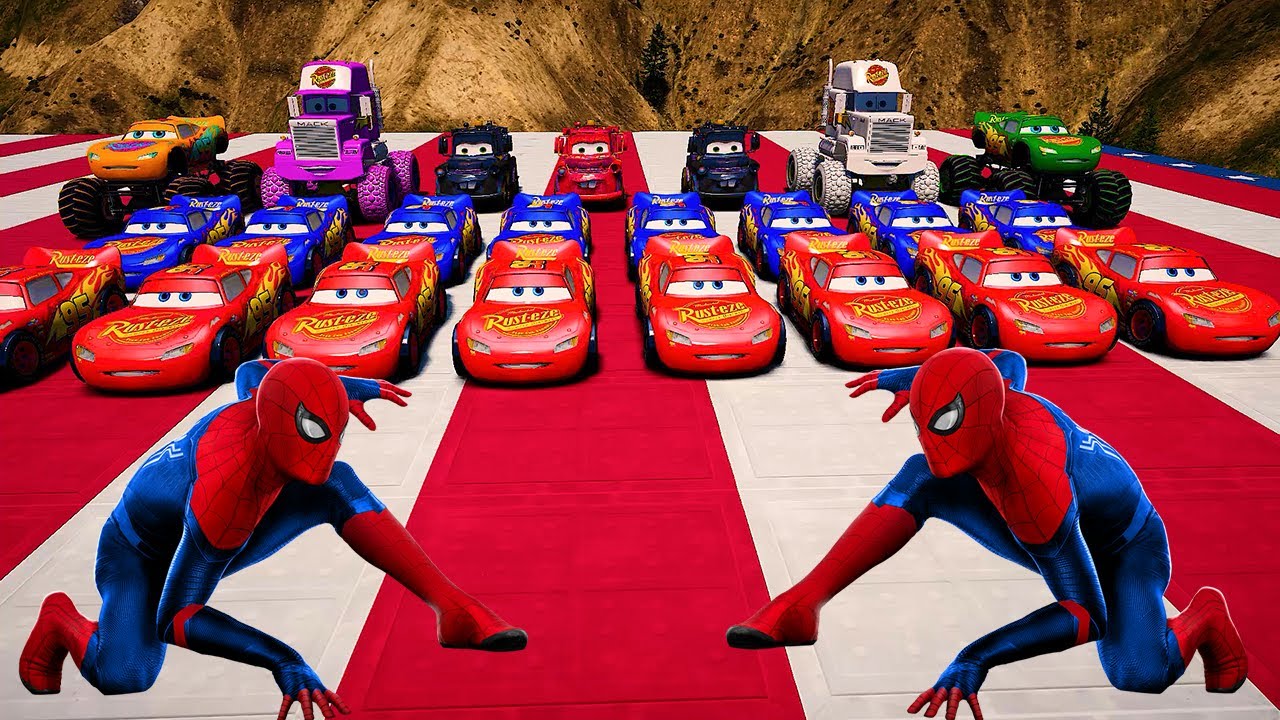 Gta 5 Spiderman Vs Train Big & Small McQueen Colossus XXL Tow Matter ...