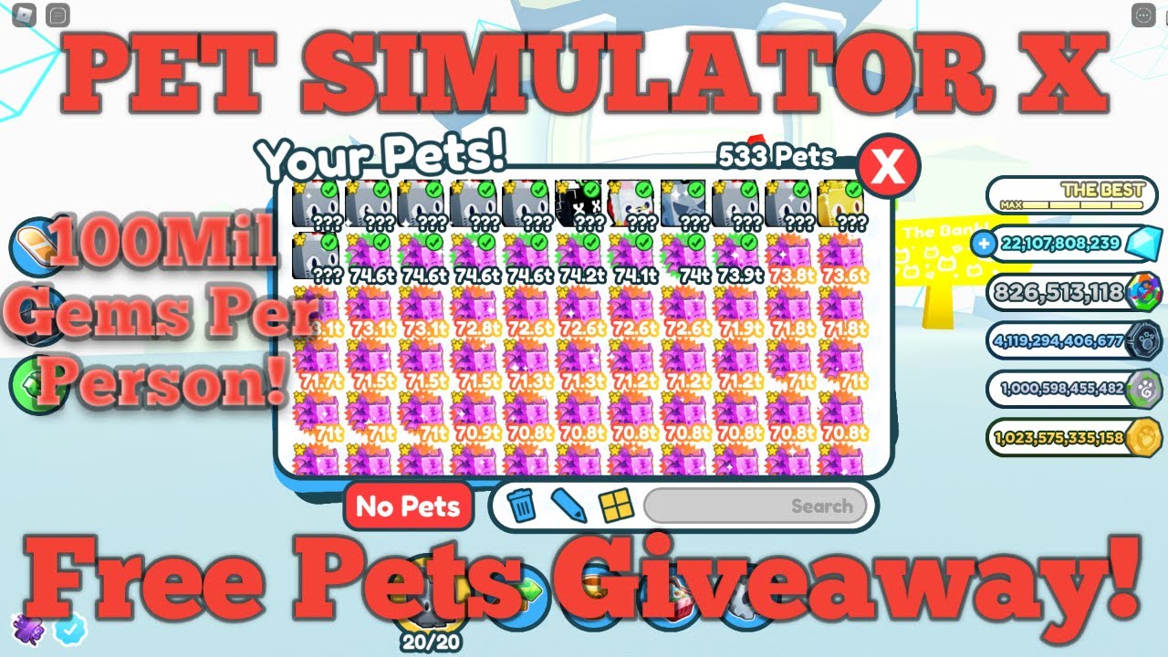 🔴LIVE! Pet Simulator X Giveaway & 100 MILLION GEM GIVEAWAY💎! pet sim x ...