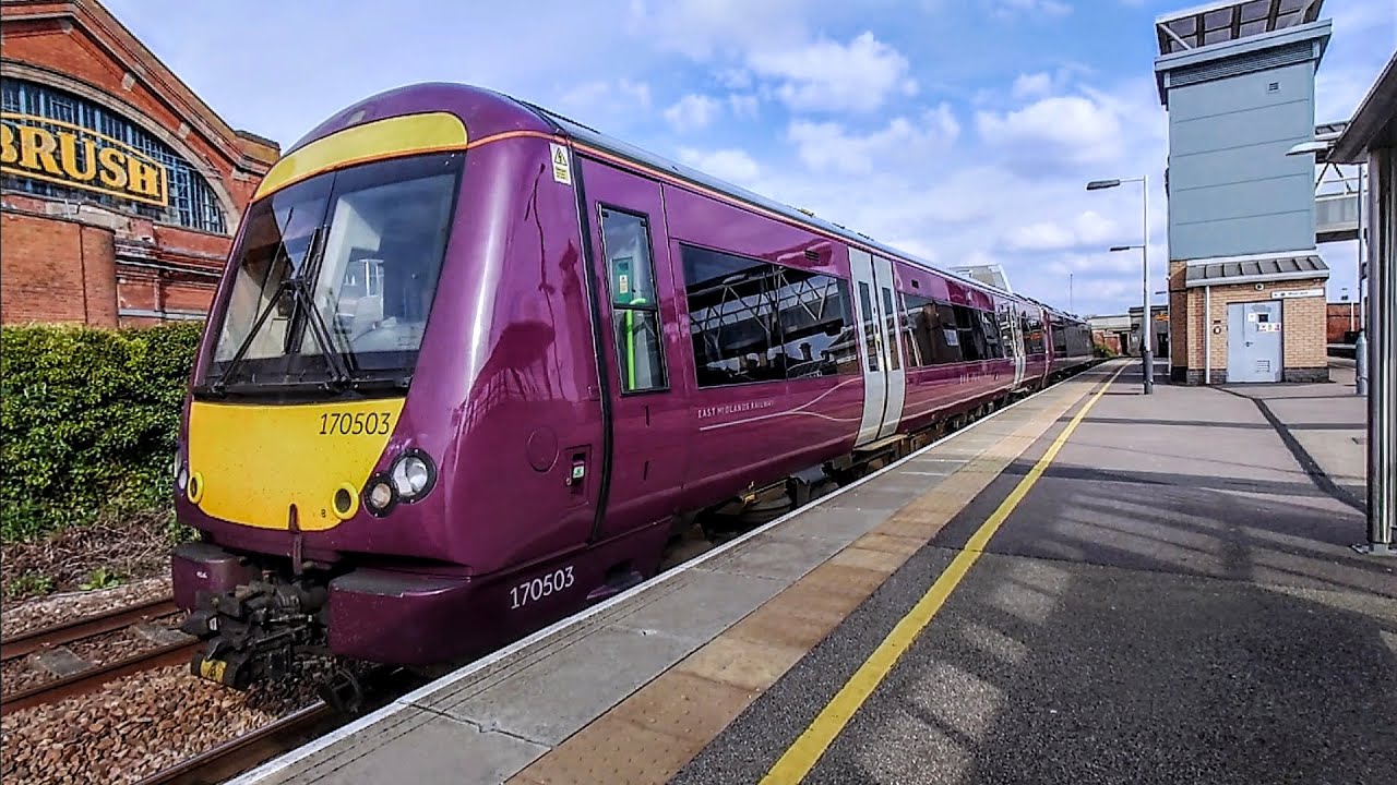 The full purple EMR Regional Class 170 departs Loughborough - Departure ...
