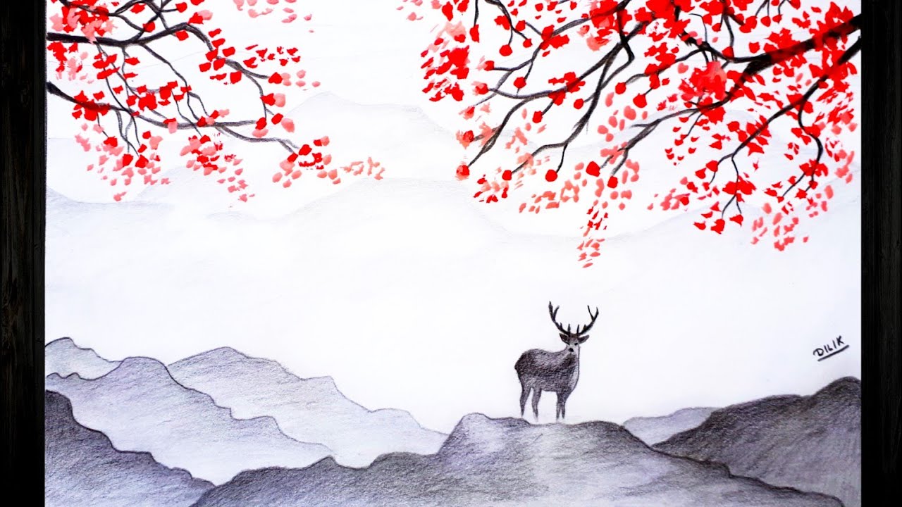 SPRING SCENERY DRAWING. Easy Steps / BAHOR FASLI RASMINI CHIZISH ...