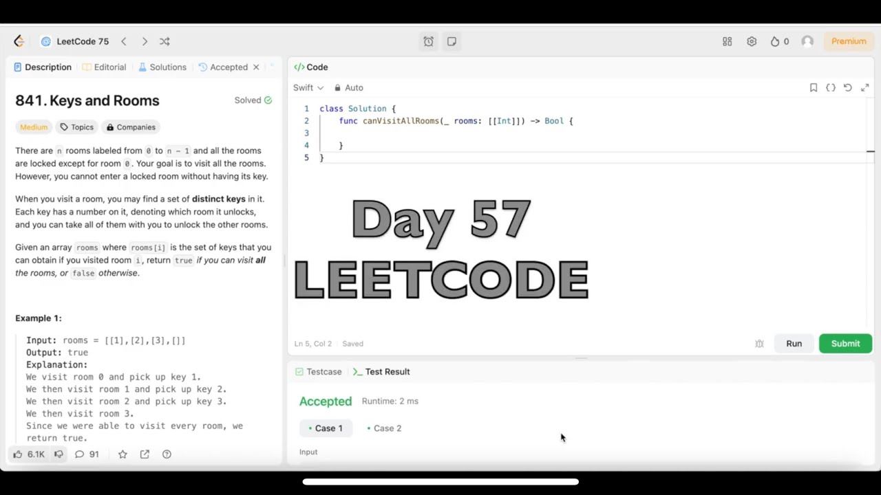 Day 57 Leetcode Problem 841 Keys And Rooms Swift Youtube 4936