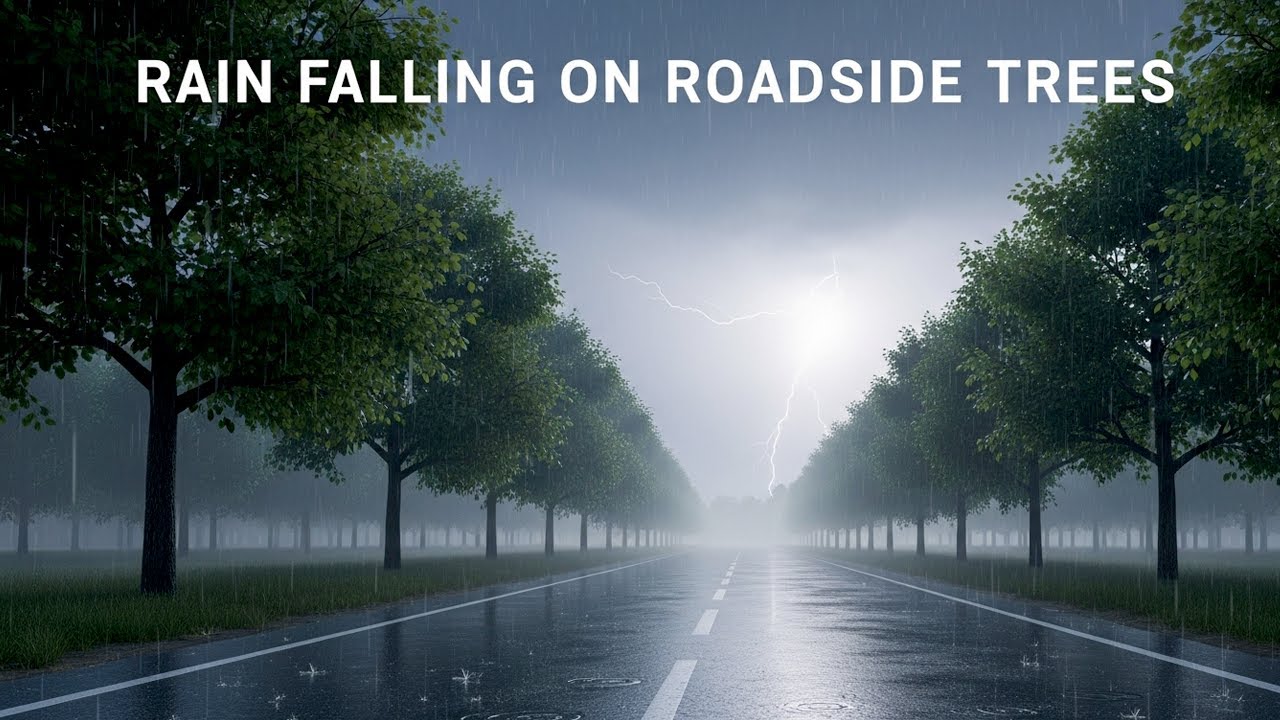 Rain Falling on Roadside Trees | Distant Thunder & Lightning | Sleep ...