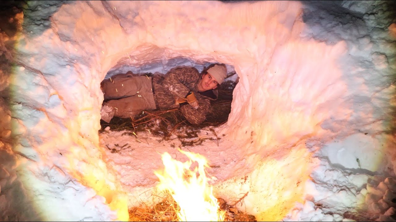 Dugout Snow Cave Survival Shelter - YouTube