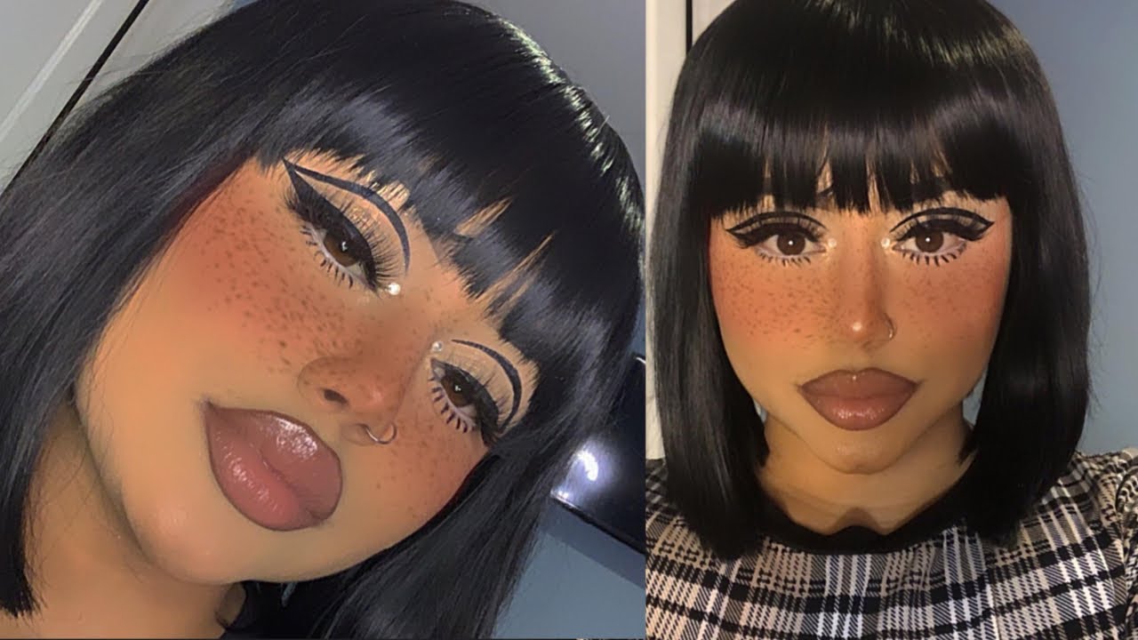 GRWM GRAPHIC EYELINER || AMAZON BOB WIG - YouTube