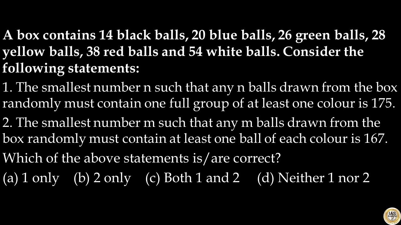 A box contains 14 black balls, 20 blue balls, 26 green balls, 28 yellow ...