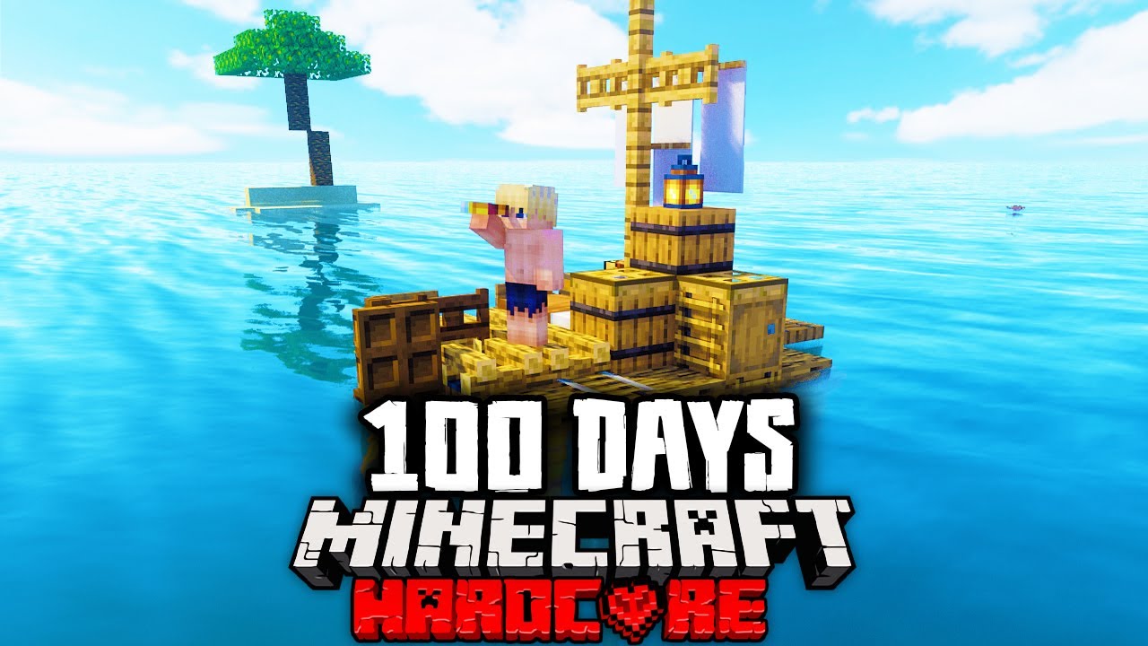 I Survived 100 Days on a RAFT in Hardcore Minecraft - YouTube