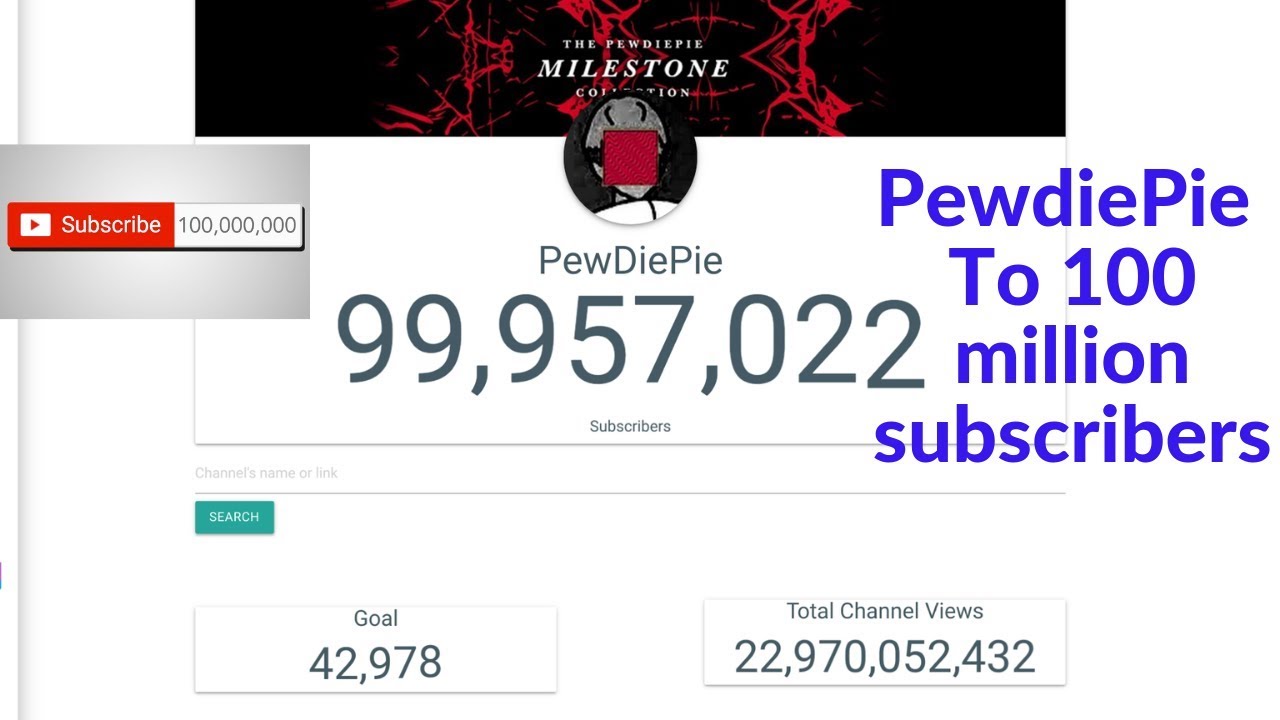 PewDiePie Hitting 100 Million Subscribers (live SUB COUNT) - YouTube